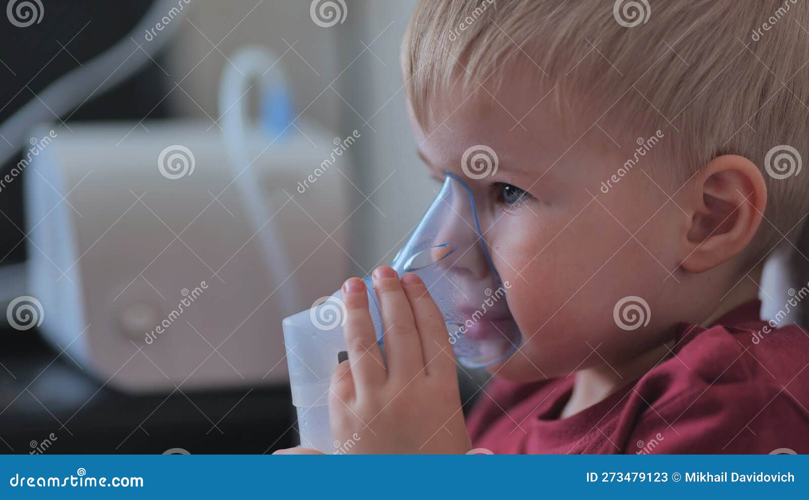 Funny Boy Breathing through an Inhaler Mask. Stock Image - Image of ...