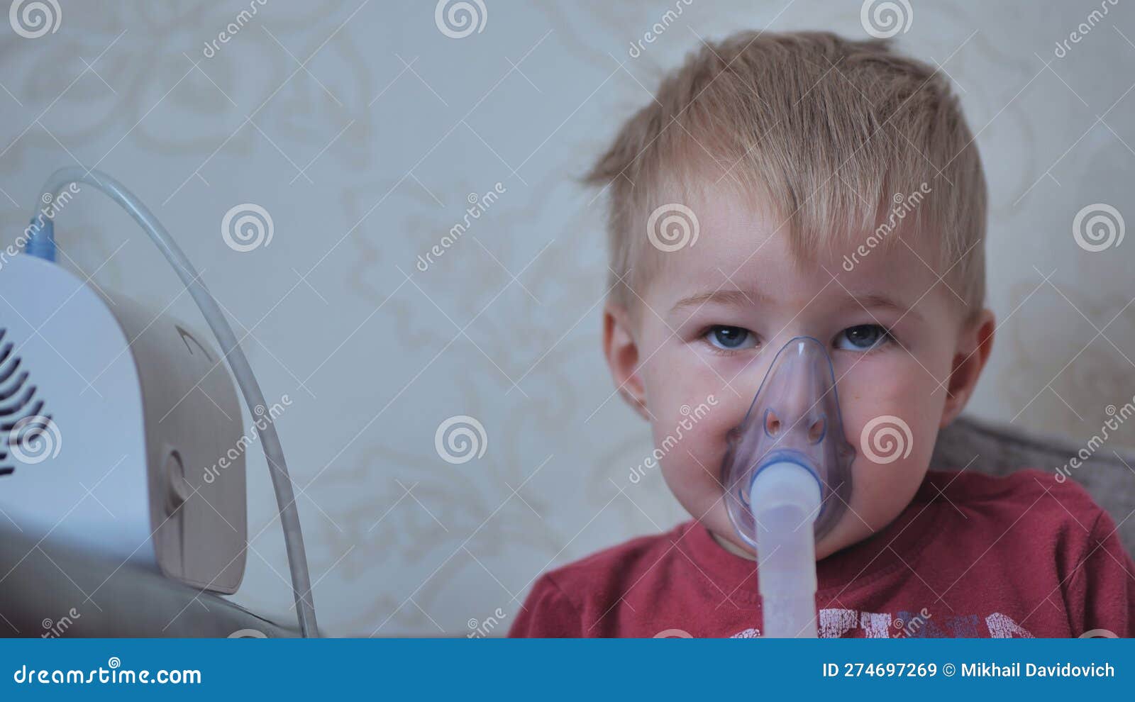Funny Boy Breathing through an Inhaler Mask. Stock Image - Image of ...