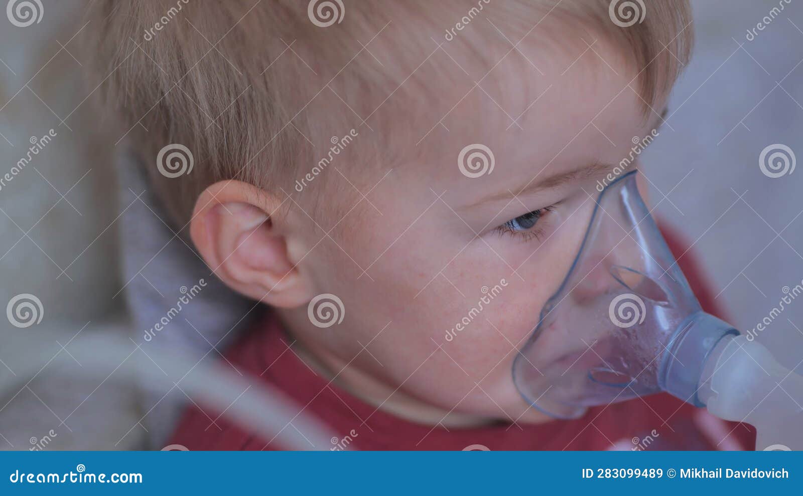 Funny Boy Breathing through an Inhaler Mask. Stock Image - Image of ...