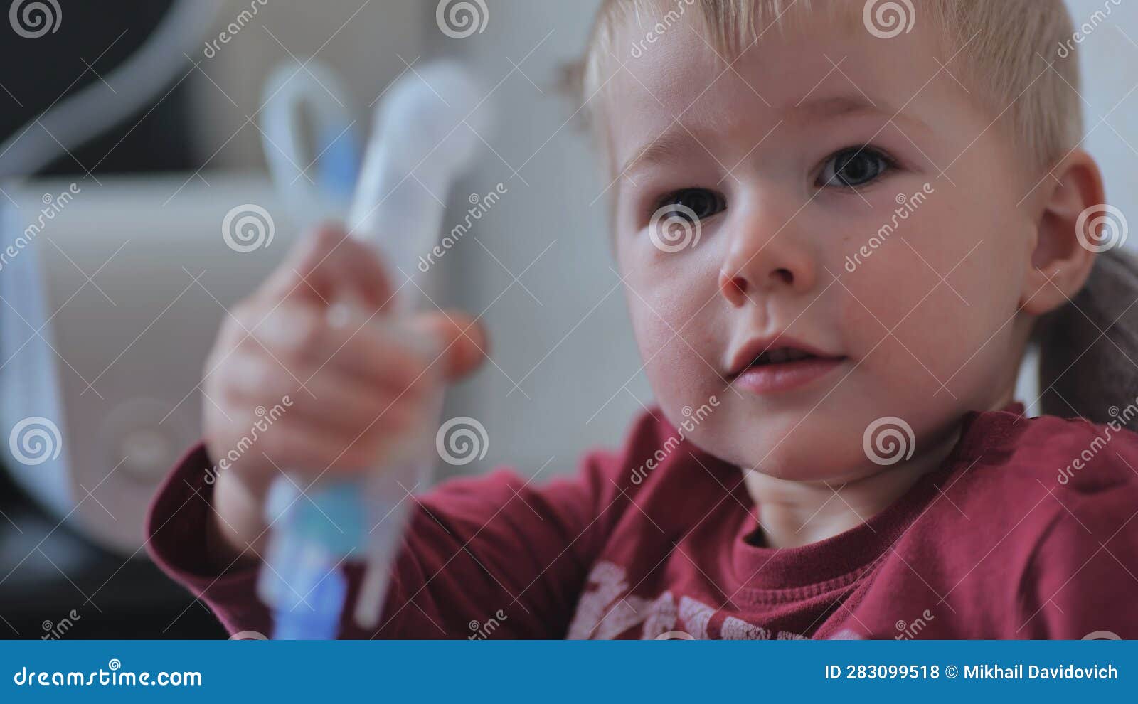 Funny Boy Breathing through an Inhaler Mask. Stock Photo - Image of ...