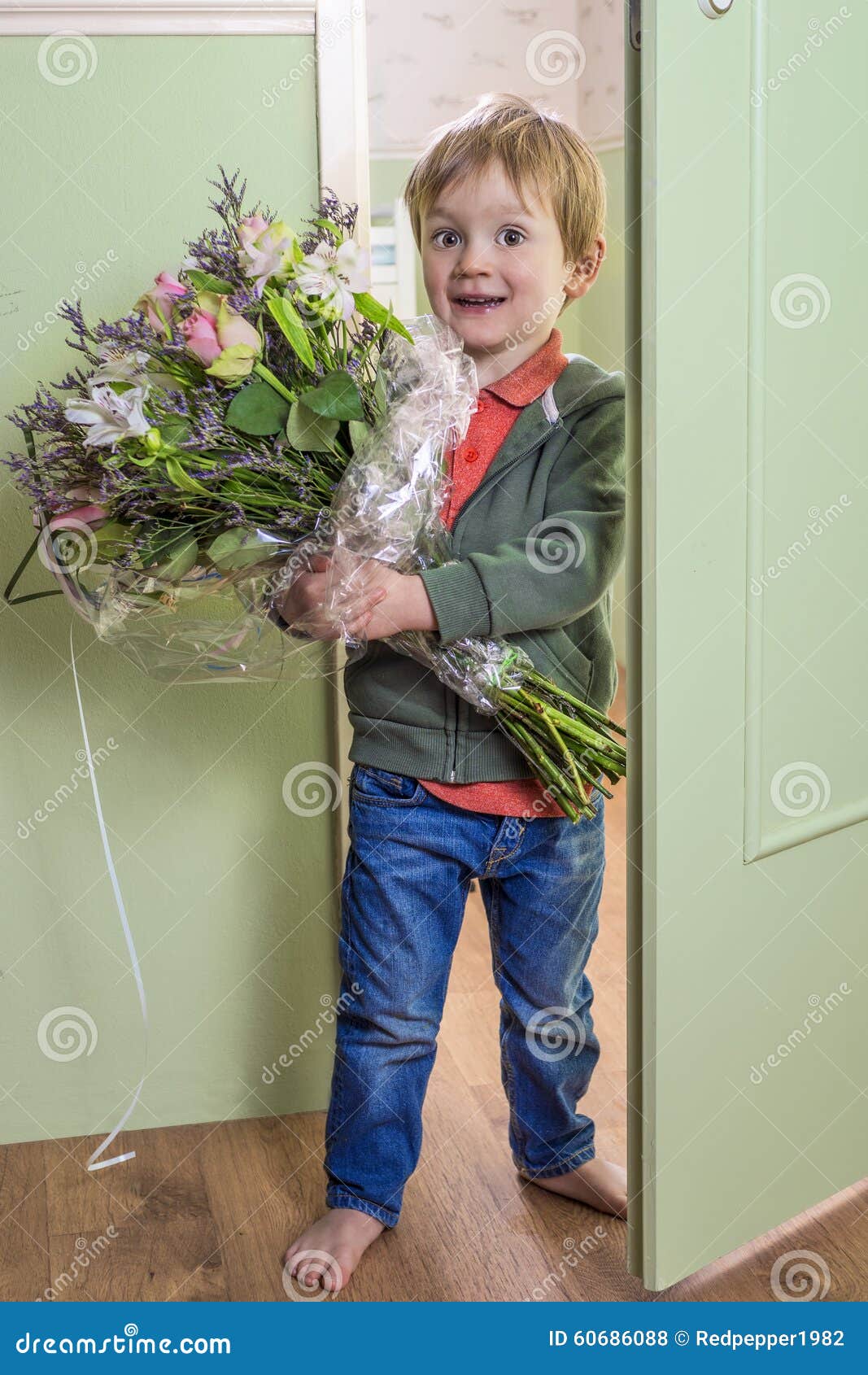 Funny boy bringing flowers stock photo. Image of lifestyle - 60686088
