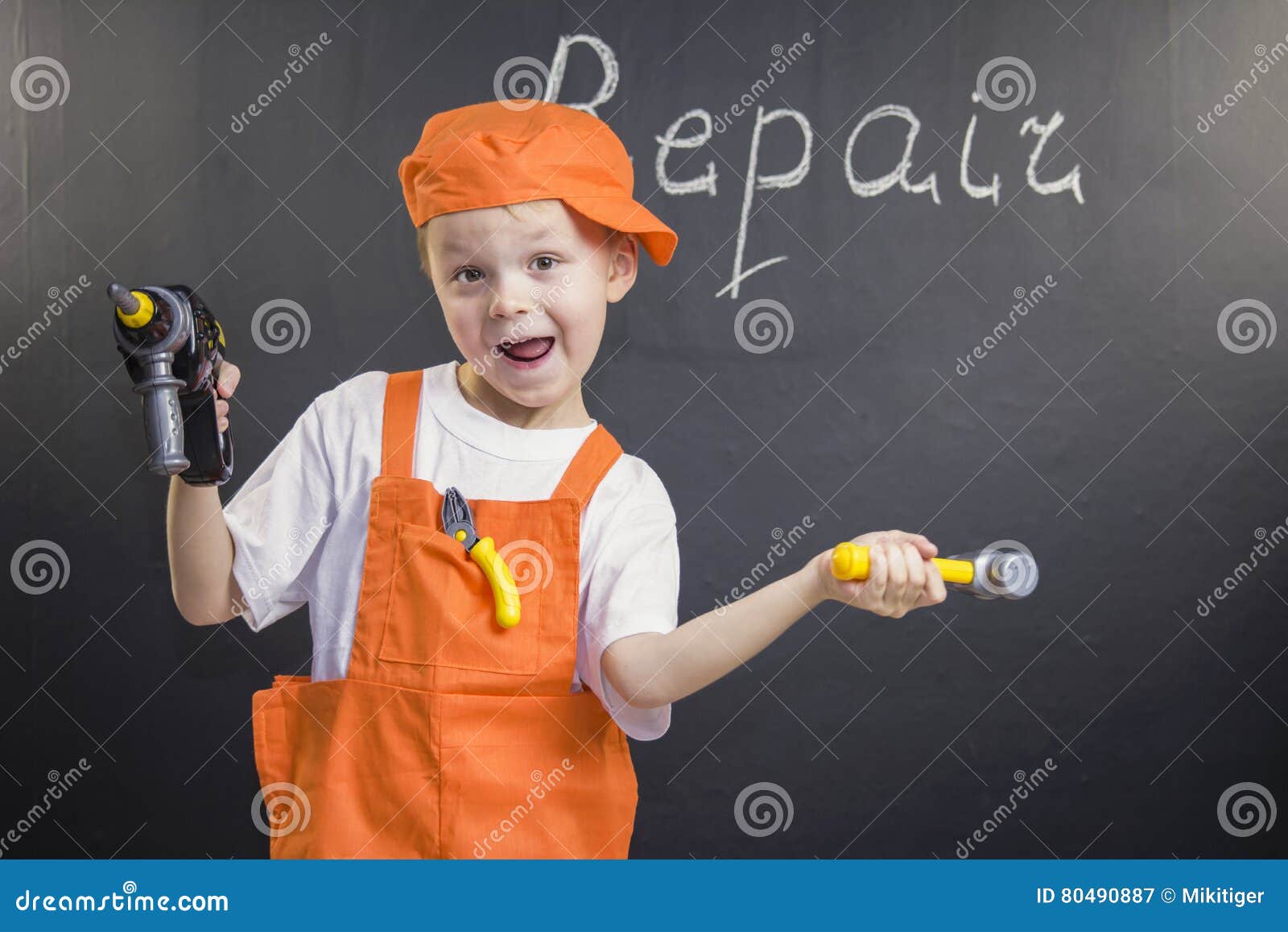Funny boy builder stock image. Image of repair, cute - 80490887