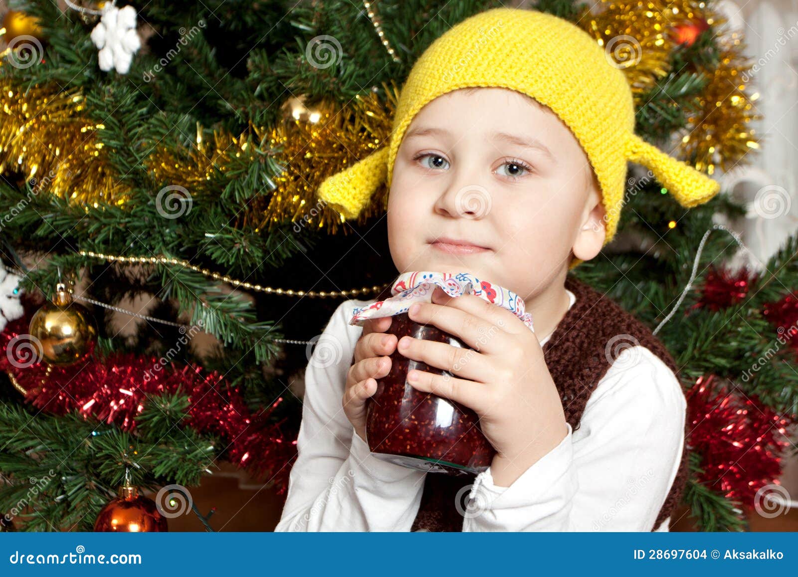 Funny boy with can of jam stock photo. Image of beautiful - 28697604