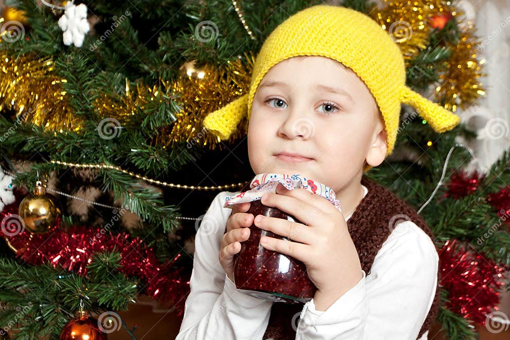 Funny boy with can of jam stock photo. Image of beautiful - 28697604