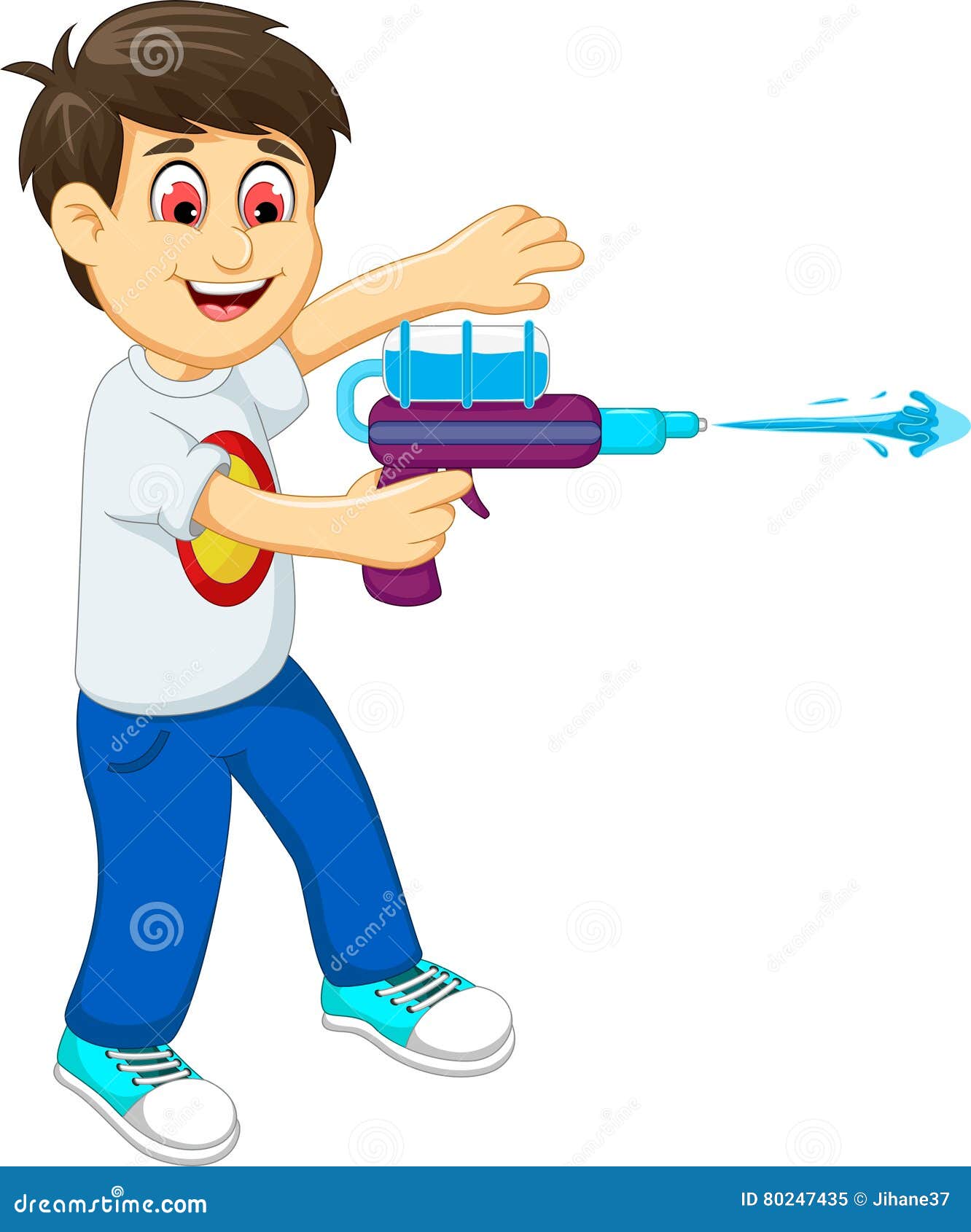 Funny Boy Cartoon Playing Water Gun Stock Illustration - Illustration ...