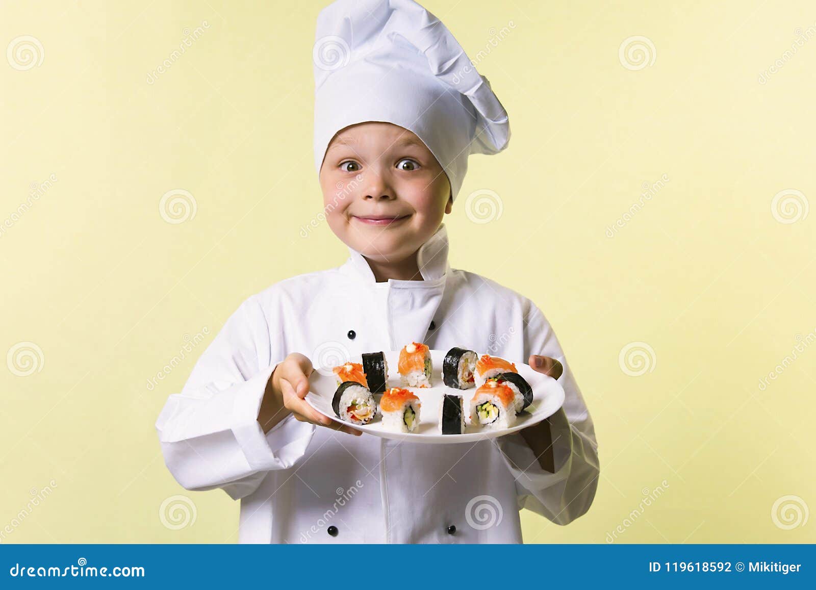 Funny Boy Chef Cooked Sushi on a Plate Stock Photo - Image of healthy ...