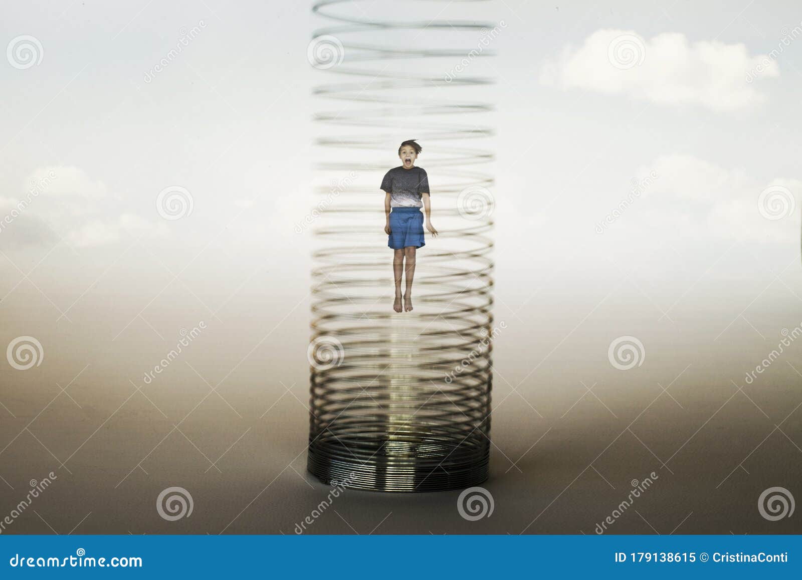 A Funny Boy Falls Down from a Giant Spring Stock Image - Image of ...