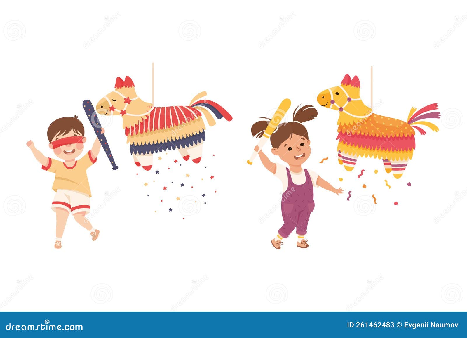 Funny Boy Striking And Hitting Pinata Hanging On String With Stick ...