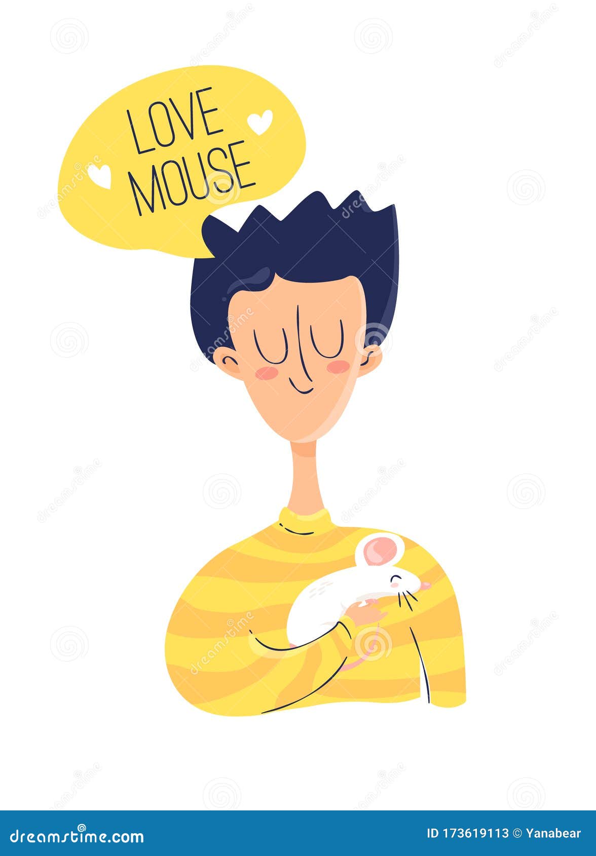 Funny Boy with a Mouse in His Hand. Cartoon Card in Flat Linear Style ...