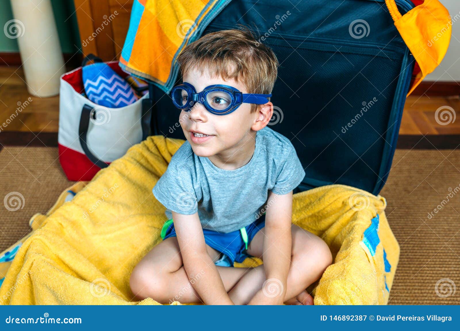 Funny Boy Smiling Sitting Inside a Suitcase Stock Image - Image of home ...