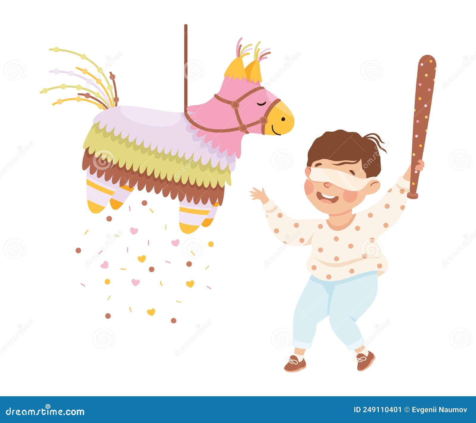 Funny Boy Striking And Hitting Pinata Hanging On String With Stick ...