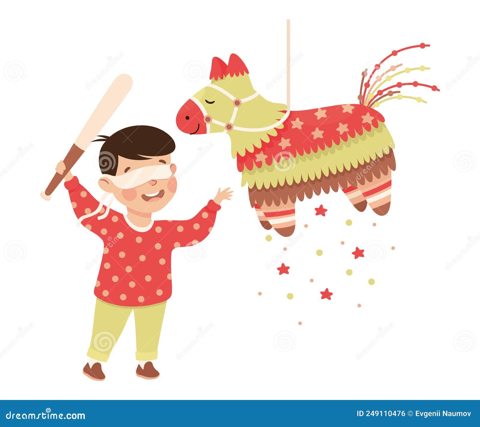 Funny Boy Striking and Hitting Pinata Hanging on String with Stick ...