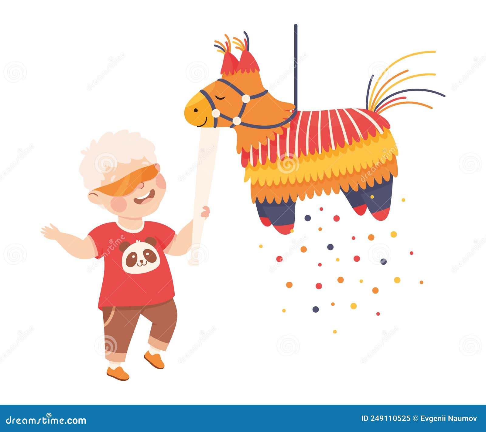 Funny Boy Striking and Hitting Pinata Hanging on String with Stick ...