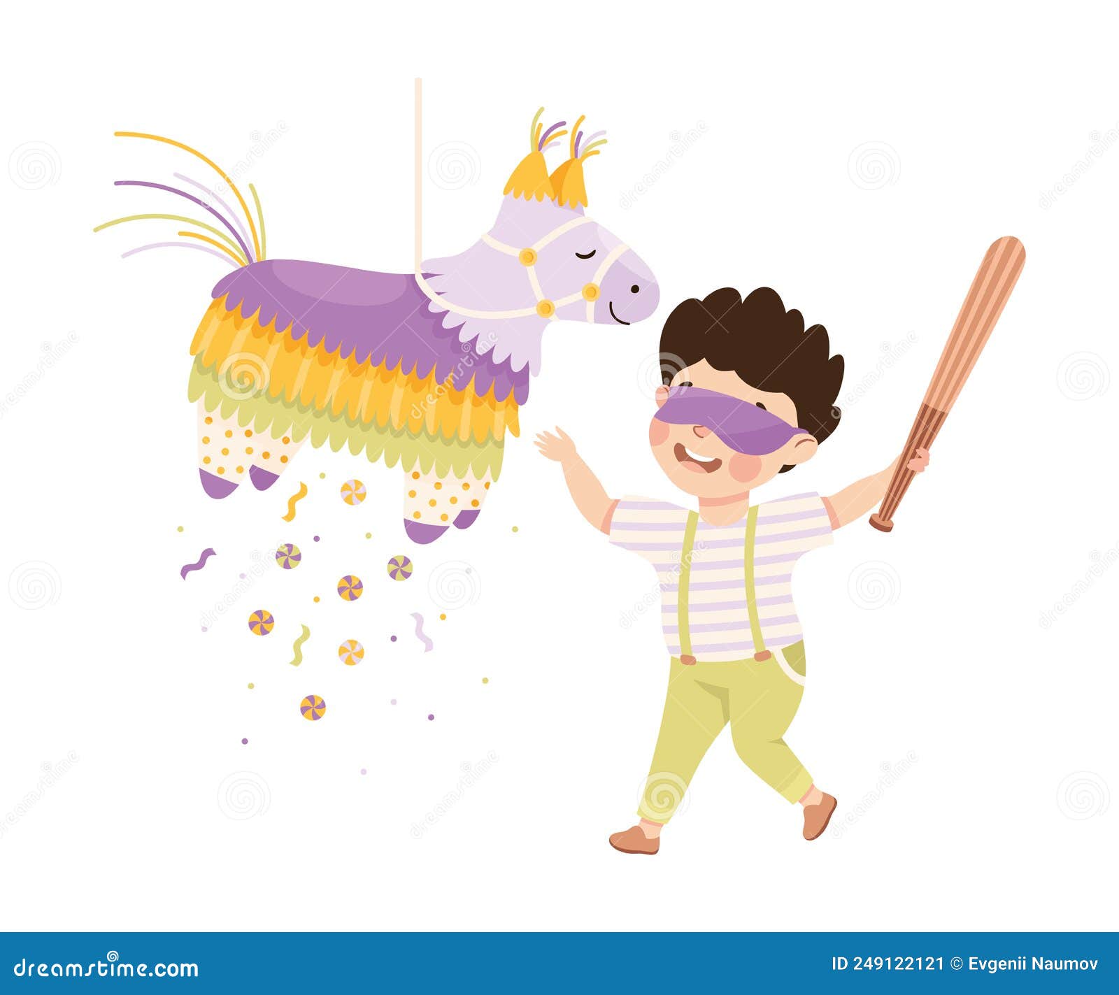 Funny Boy Striking And Hitting Pinata Hanging On String With Stick ...