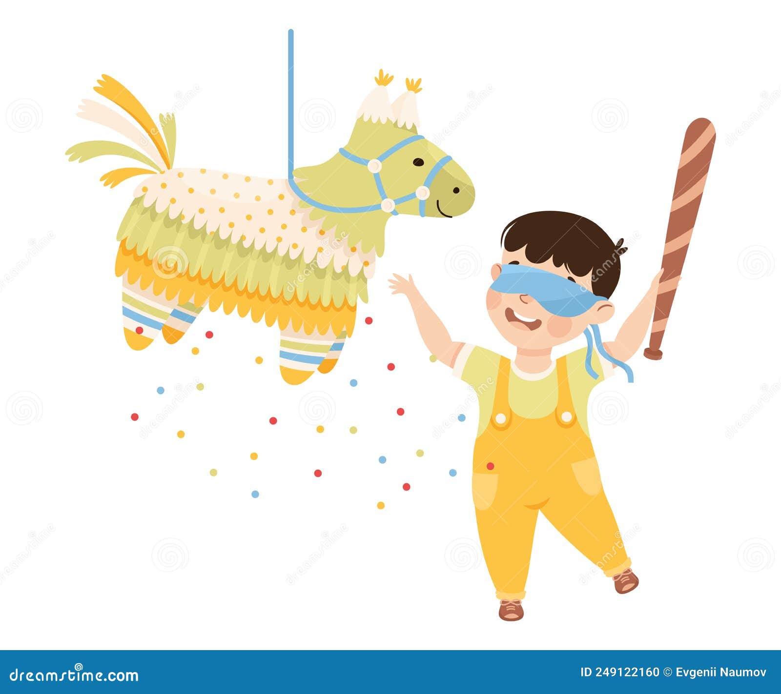 Funny Boy Striking And Hitting Pinata Hanging On String With Stick ...