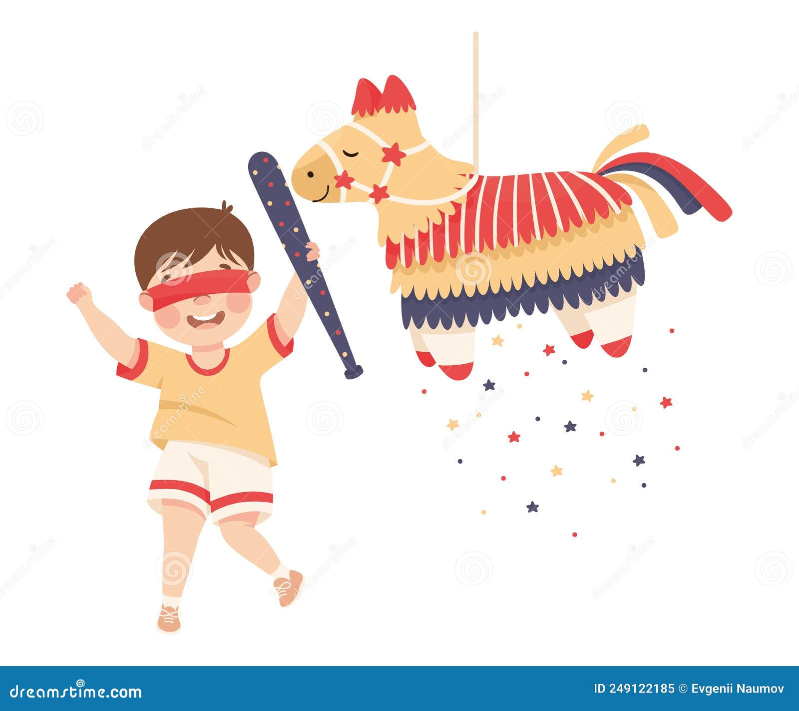 Funny Boy Striking And Hitting Pinata Hanging On String With Stick ...