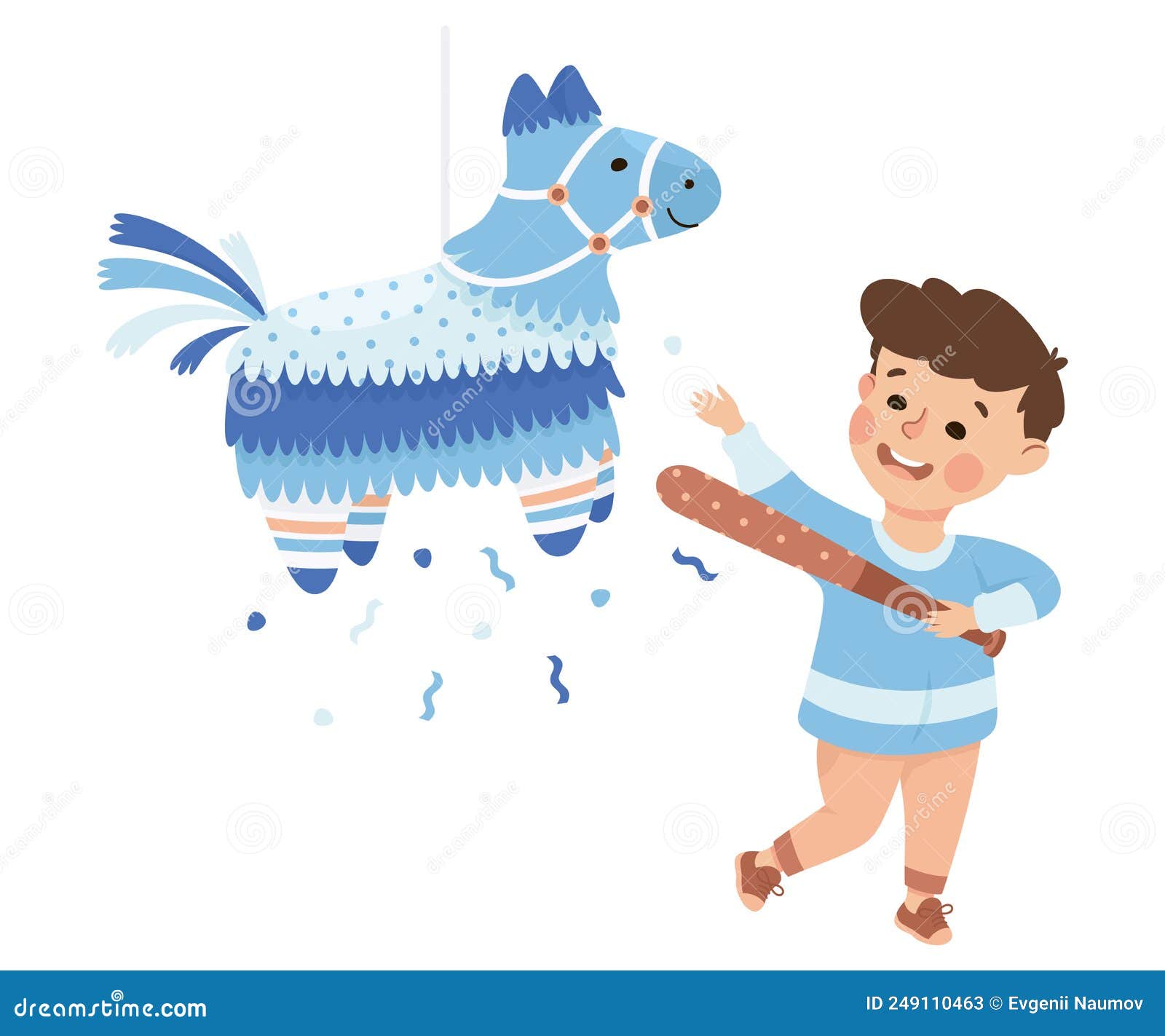 Funny Boy Striking And Hitting Pinata Hanging On String With Stick ...