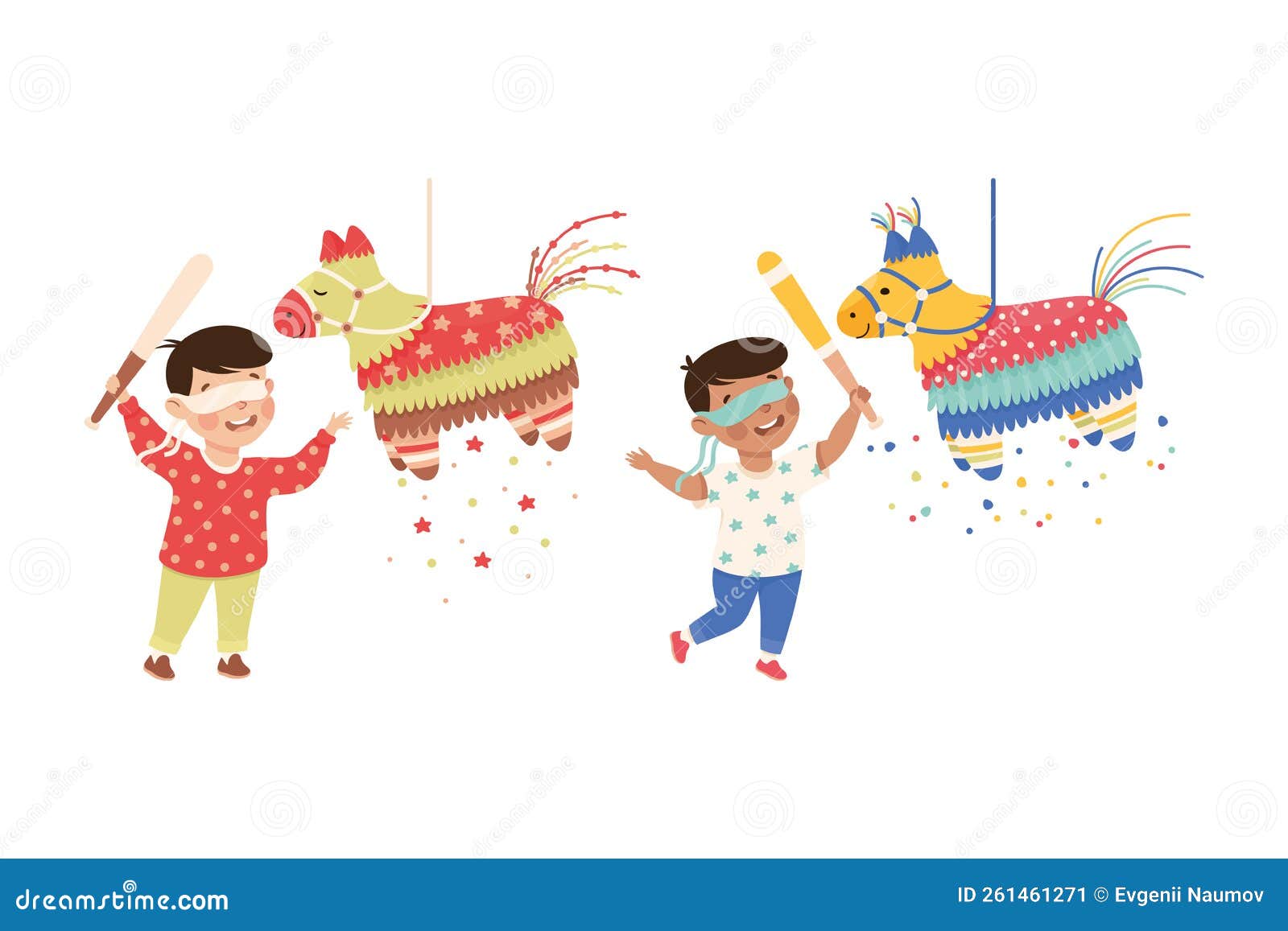 Funny Boy Striking And Hitting Pinata Hanging On String With Stick ...