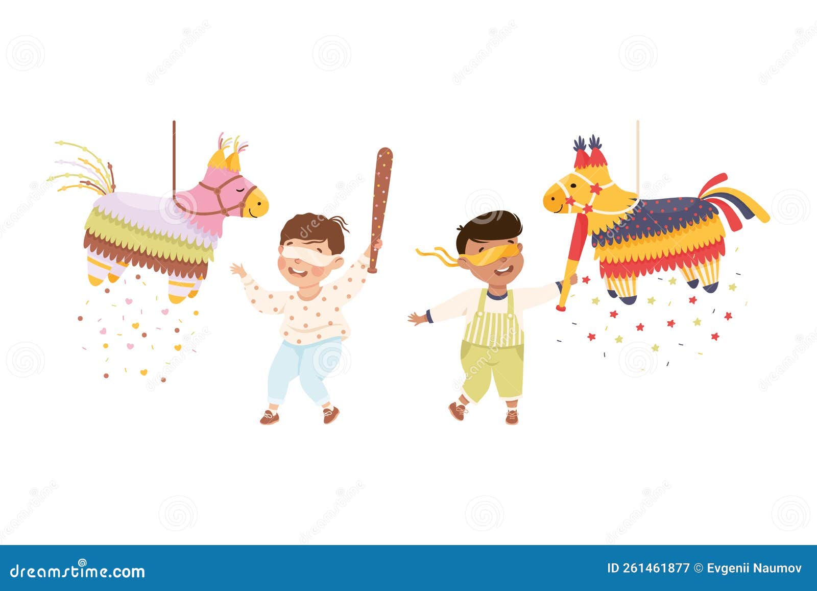 Funny Boy Striking And Hitting Pinata Hanging On String With Stick ...