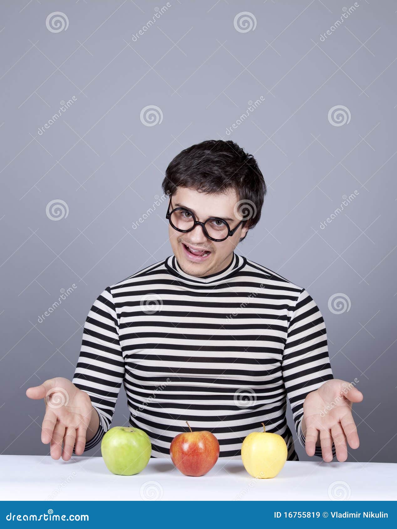 Funny Boy Try To Eat Apples. Stock Image - Image of portrait, view ...