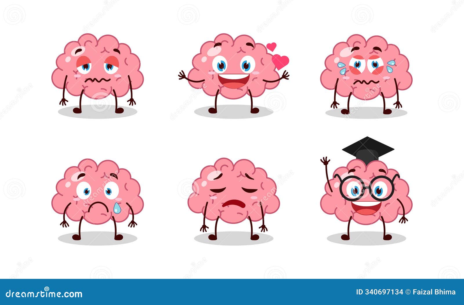 Funny Brain Cartoon Character with Different Pose Activity Vector ...