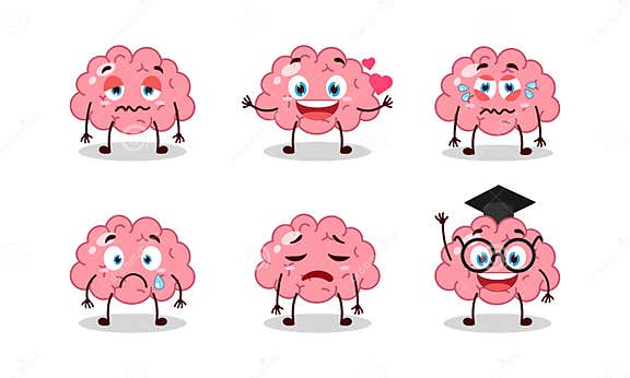 Funny Brain Cartoon Character with Different Pose Activity Vector ...