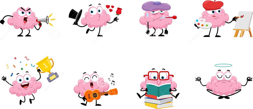 Funny Brain Cartoon Character. Vector Flat Design Collection Set Stock ...
