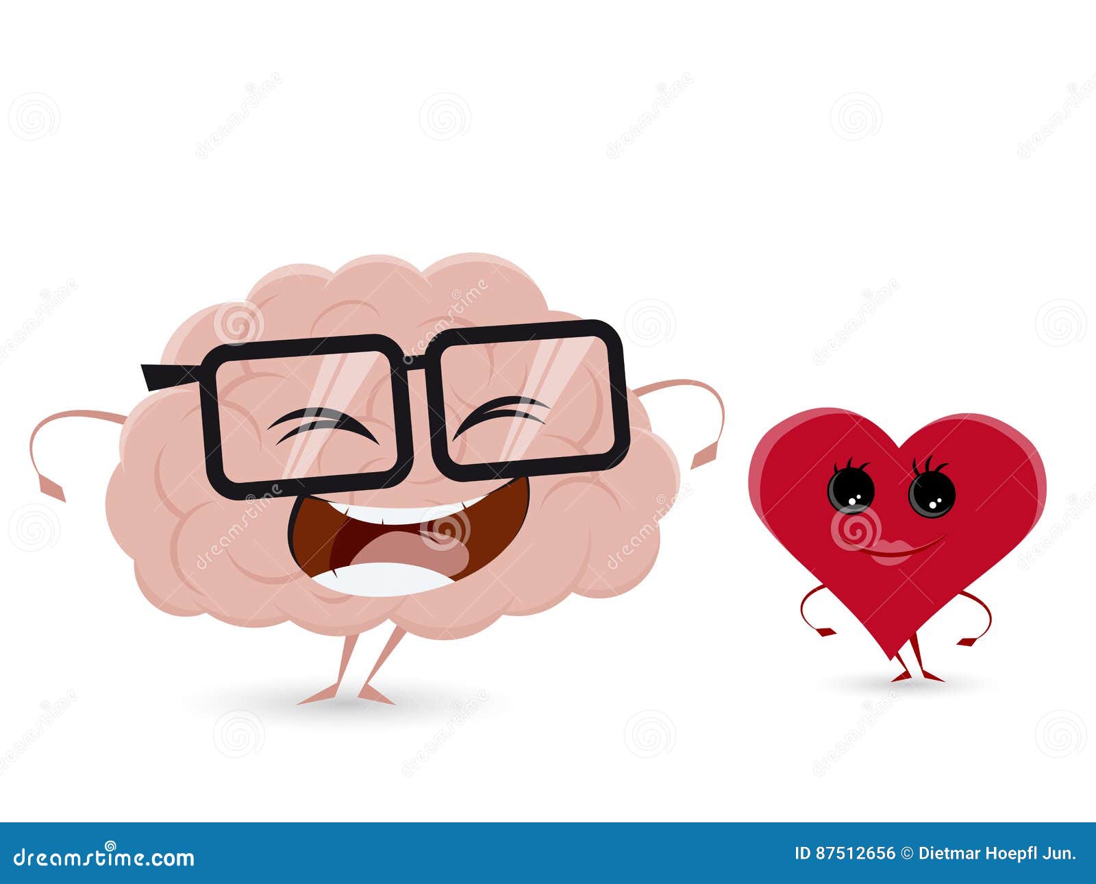 Funny brain and heart stock vector. Illustration of isolated - 87512656