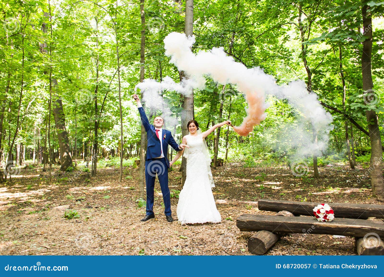 Funny Bride and Groom Outdoors. Happy Wedding Day Stock Image - Image ...