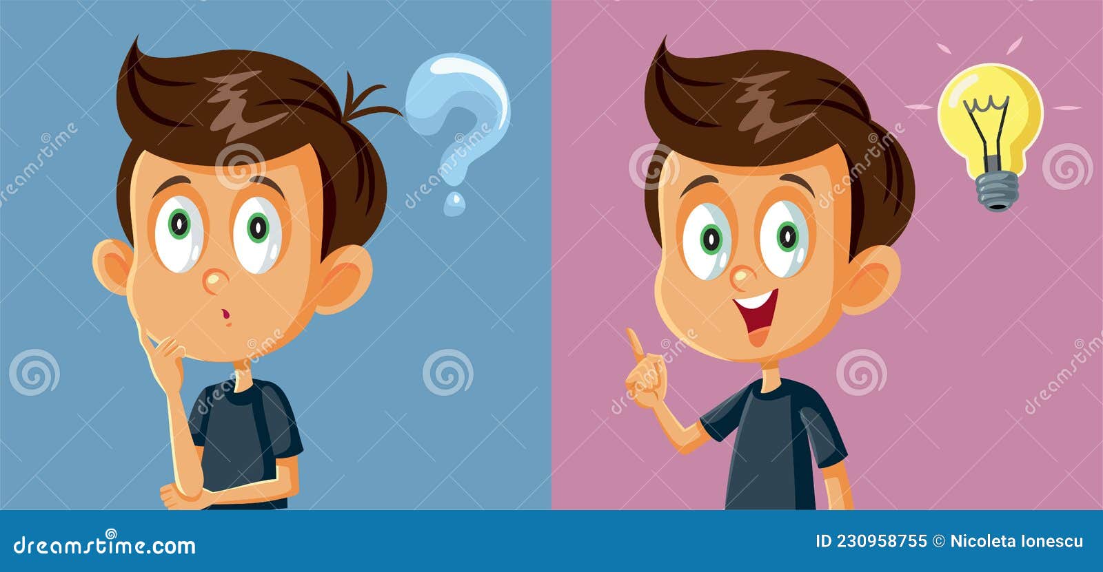 Little Boy Having a Question Finding the Answer Vector Cartoon Stock ...