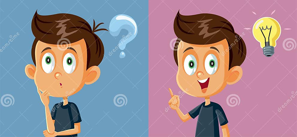 Little Boy Having a Question Finding the Answer Vector Cartoon Stock ...