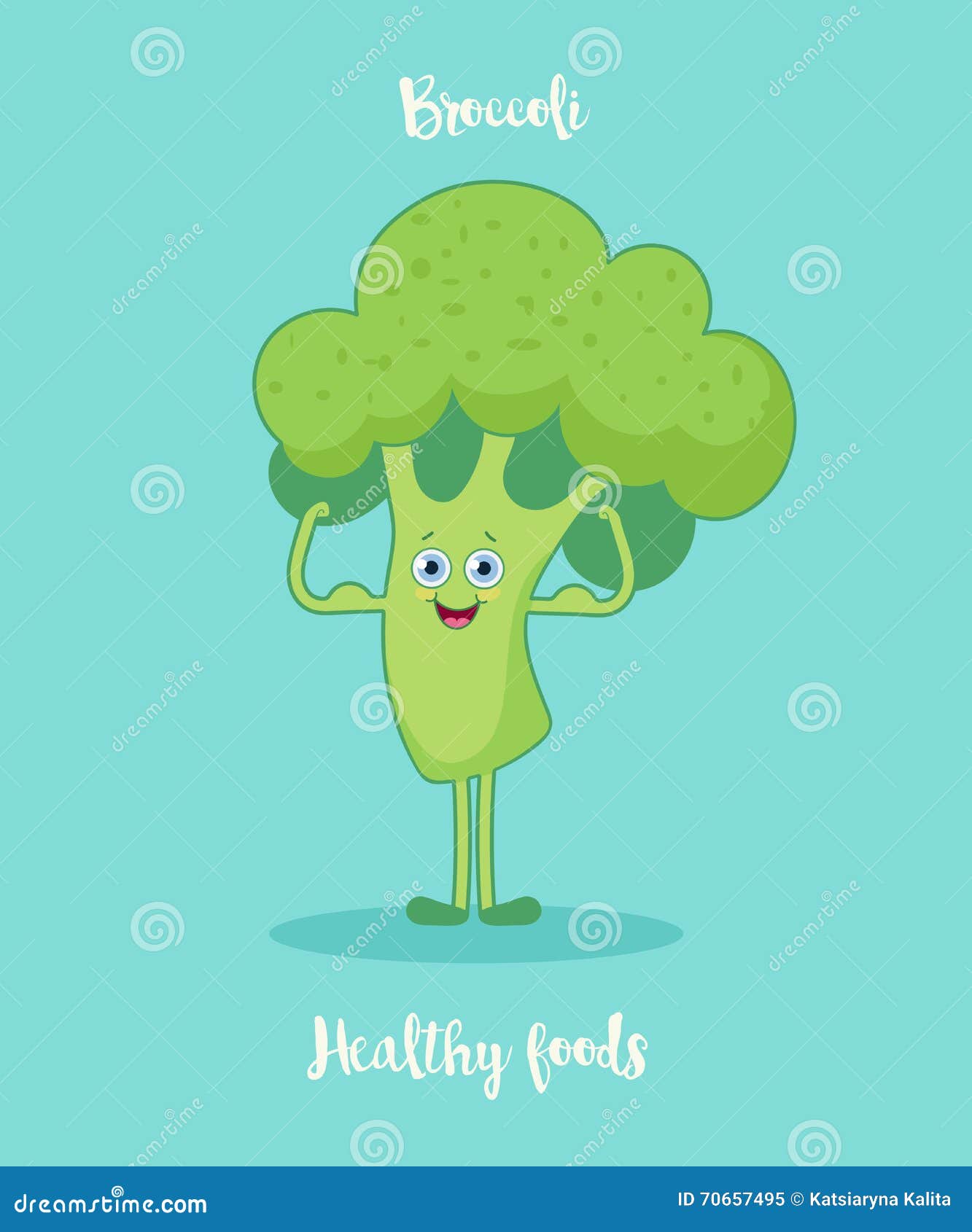 Funny Broccoli Cartoon Characters With Cute Face Vector Illustration ...