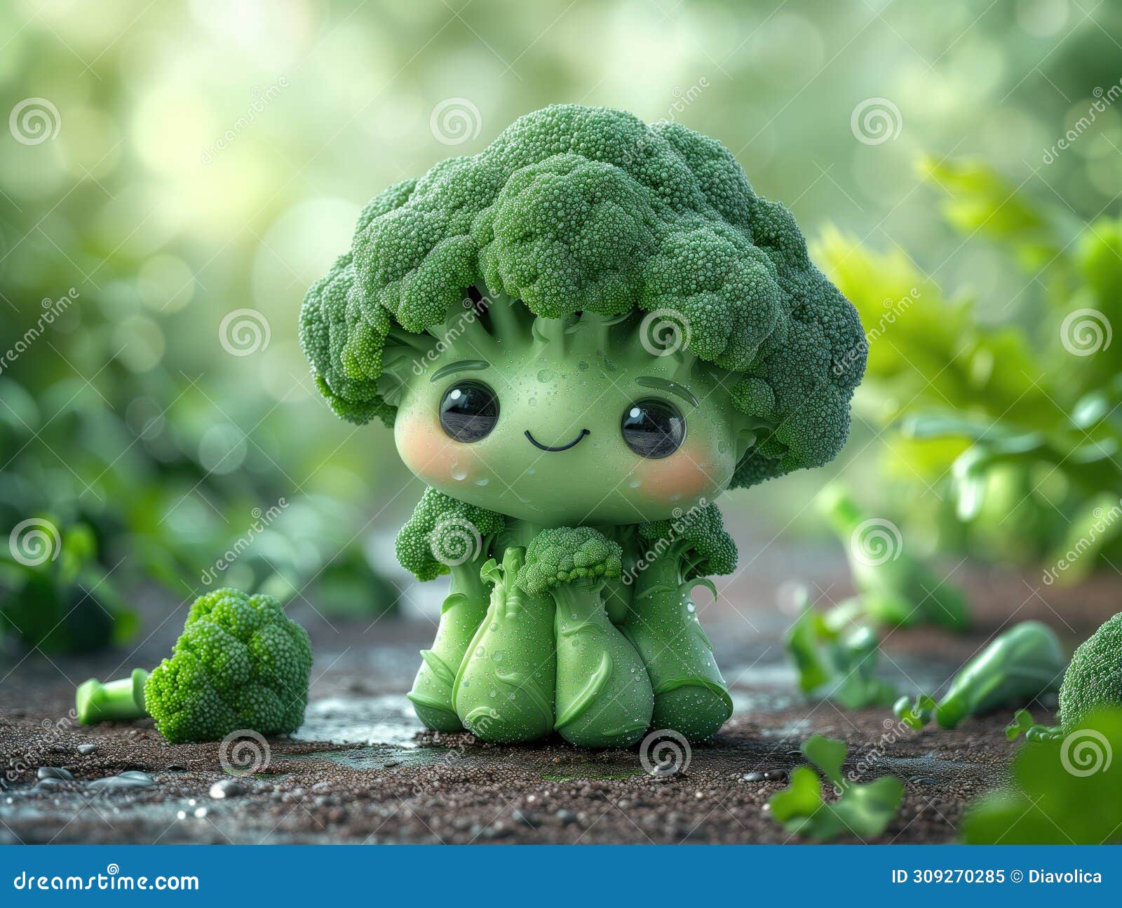 Funny broccoli with a face stock illustration. Illustration of food - 309270285