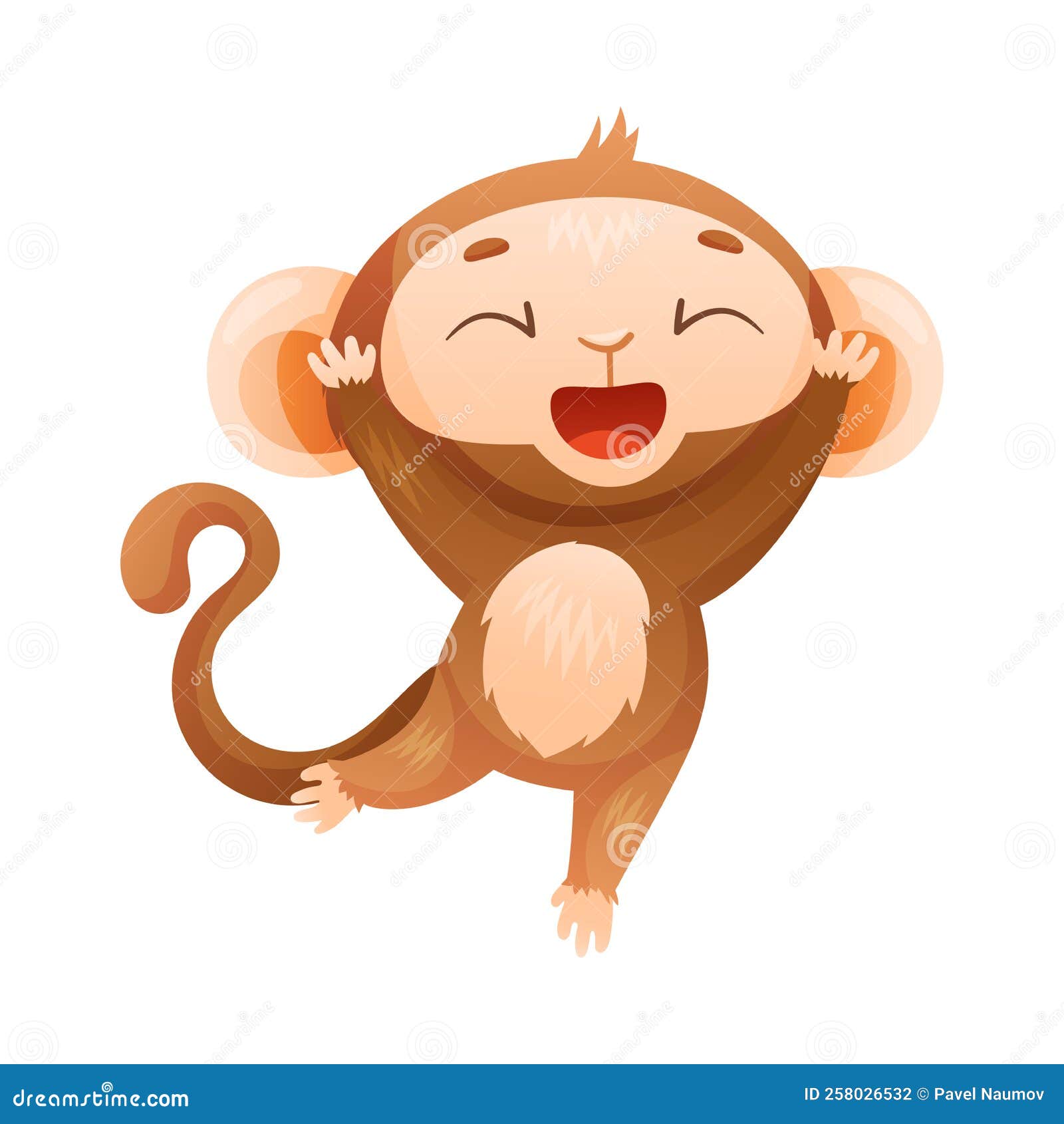 Funny Brown Monkey with Prehensile Tail Jumping with Joy Vector ...