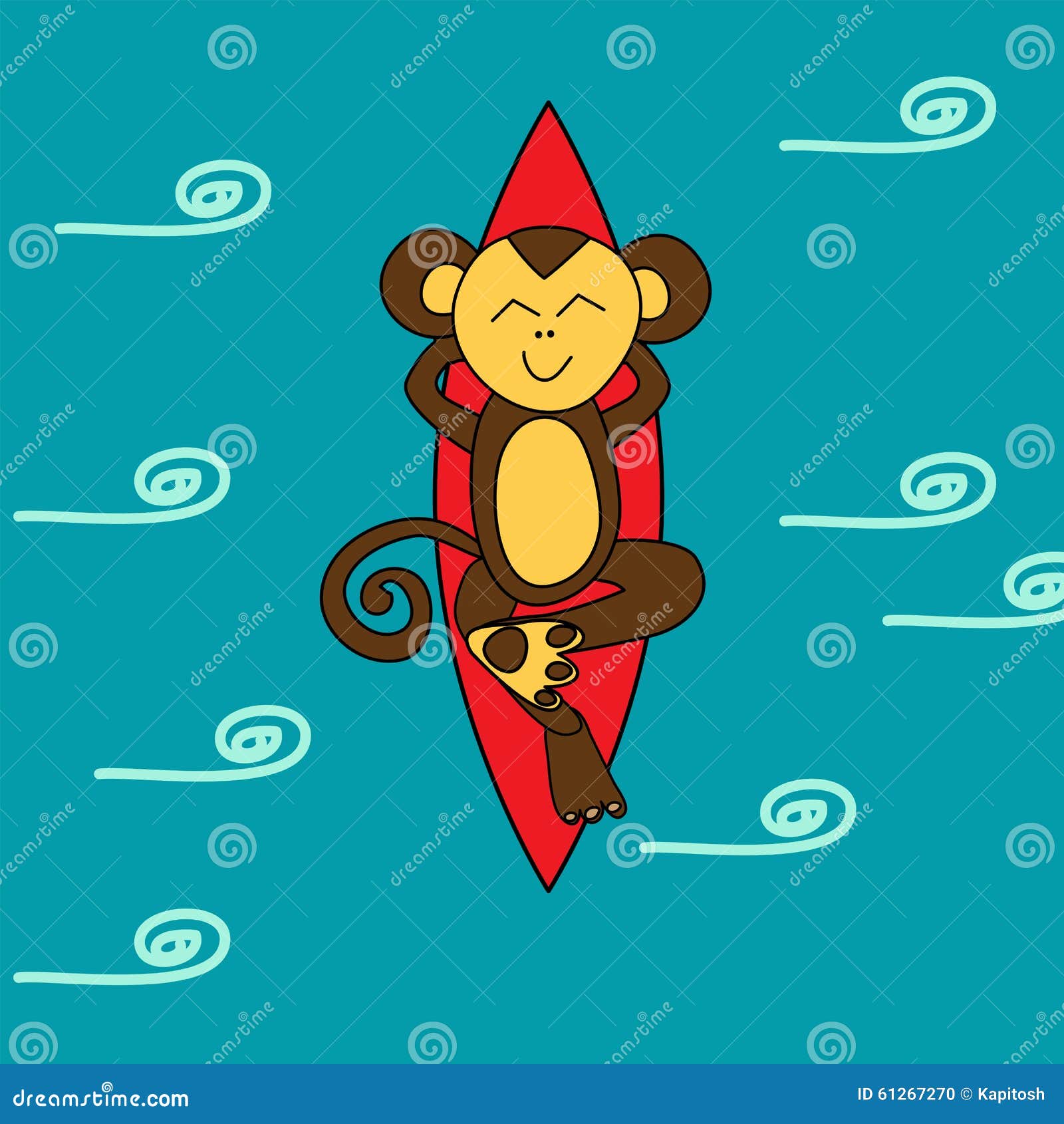 Funny Brown Monkey is Surfing in the Ocean Stock Vector - Illustration ...