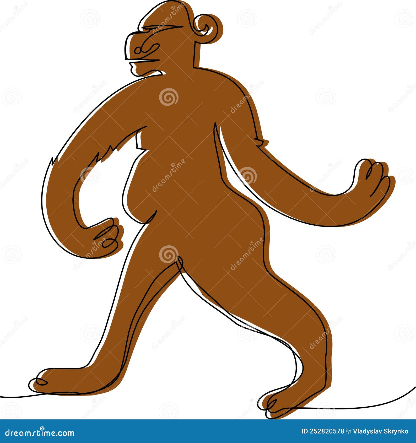 Funny Brown Monkey Walking in Front on a White Background. Stock Vector ...