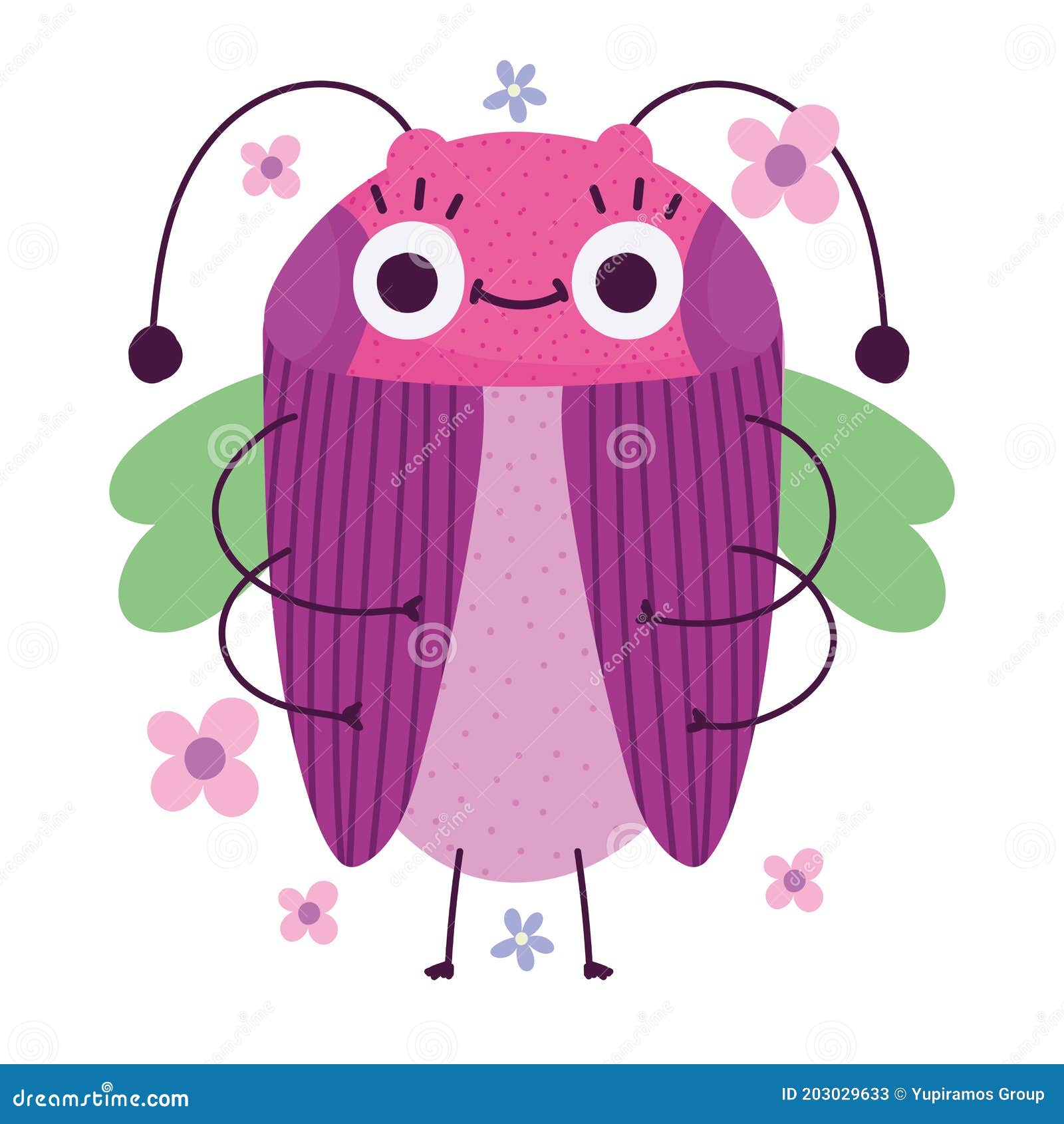 Funny Bug Animal and Flowers in Cartoon Style Stock Vector ...