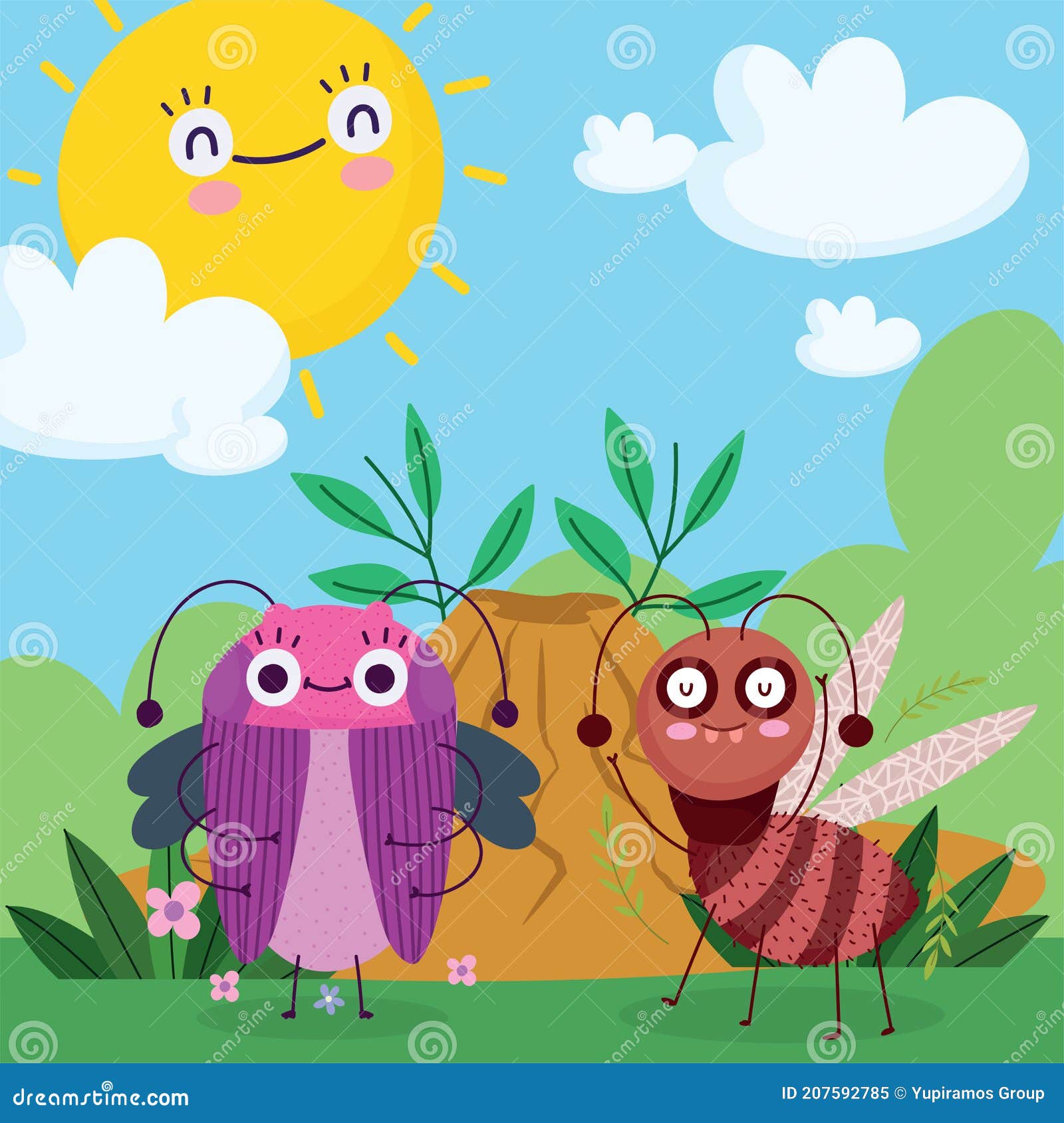 Funny Bug and Ant Anthill Grass Nature Animals Cartoon Stock Vector ...
