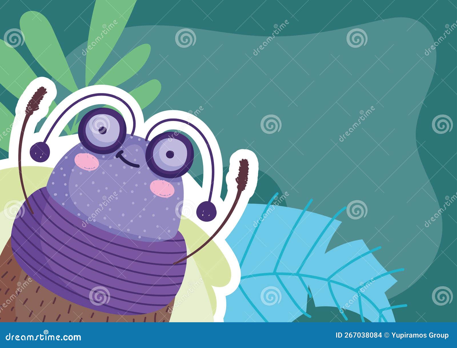 Funny bug and leaf stock vector. Illustration of wild - 267038084