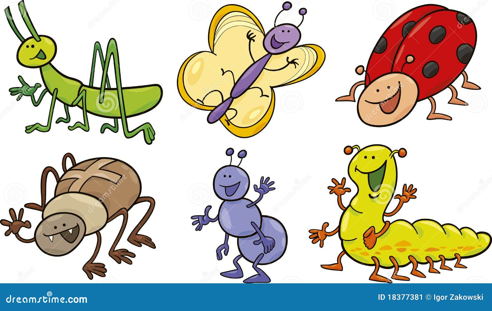 Funny bugs collection stock illustration. Illustration of cute - 18377381