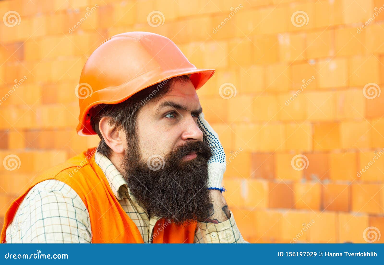 Funny Builder. a Man in a Helmet Thinks about Life. Break in the ...