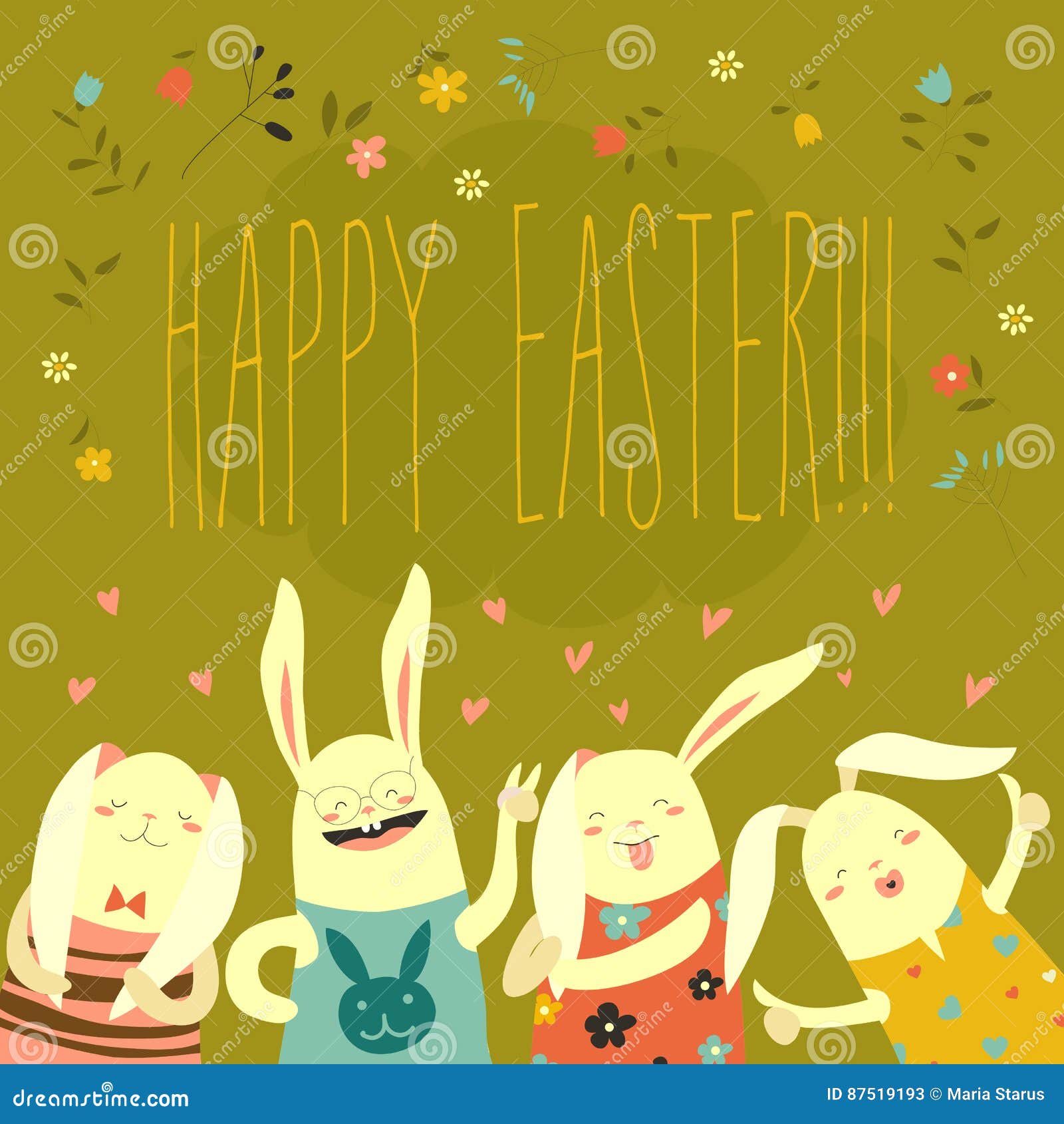 Funny Bunnies Celebrating Easter Stock Vector - Illustration of ...