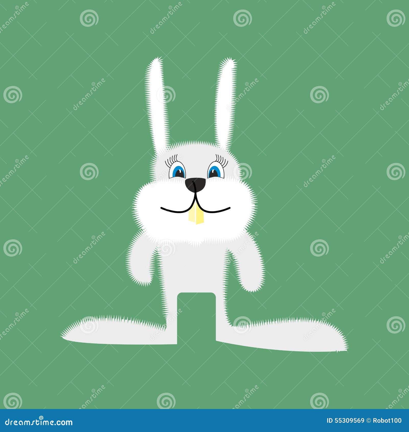 Funny Bunny. Cartoon White Rabbit on a Green Background Stock Vector ...