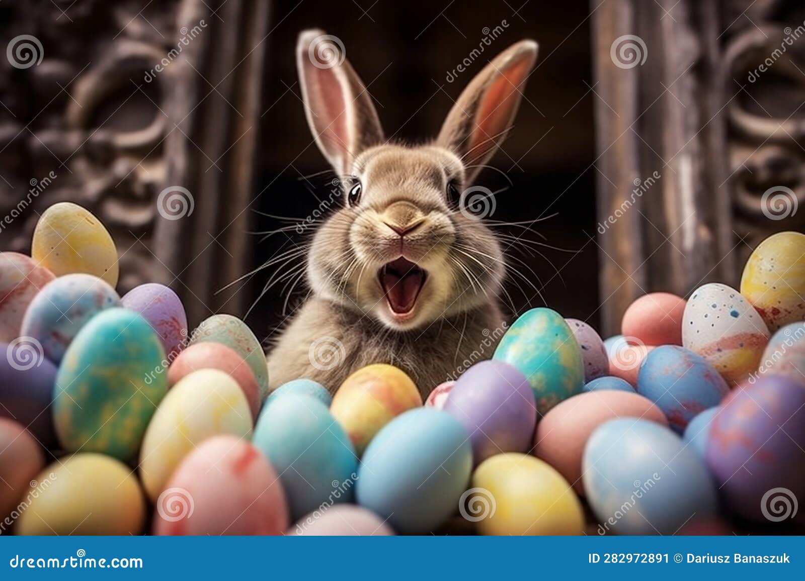 Funny Bunny in Easter Eggs, Generative Ai Stock Image - Image of ...