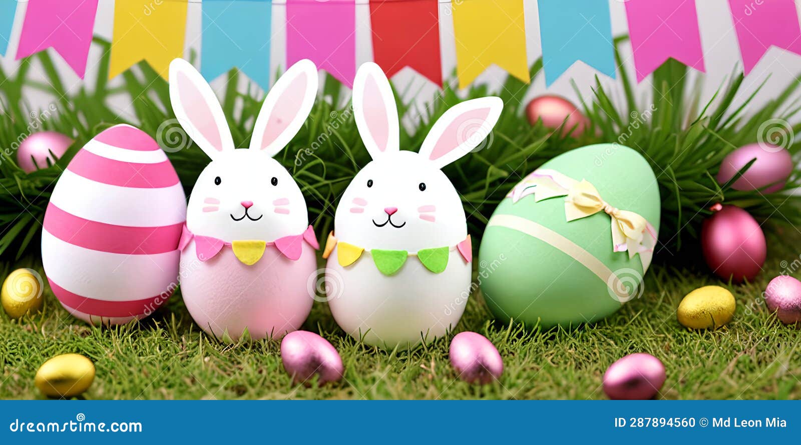 Funny Bunny Easter Eggs Holidays Banner Stock Illustration ...