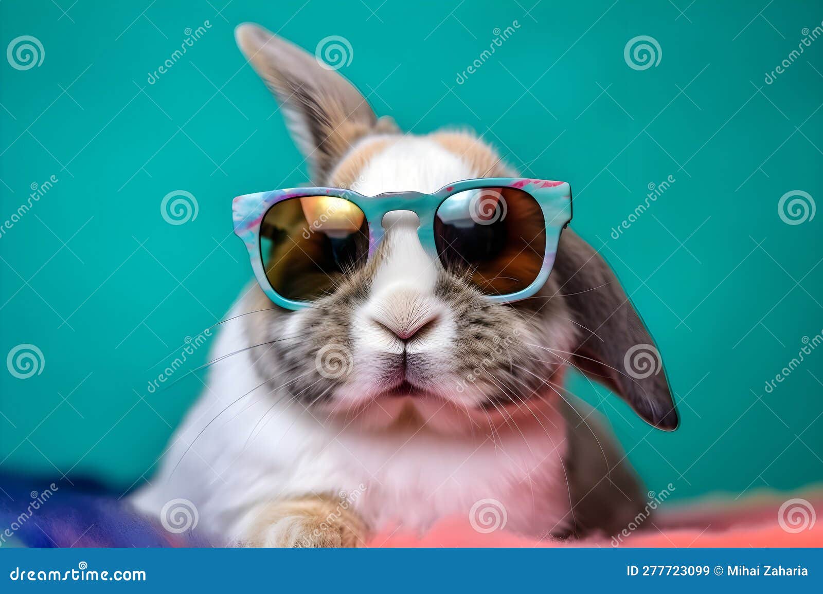 Funny Bunny or Rabbit Wearing Sunglasses in Studio with a Colorful and ...