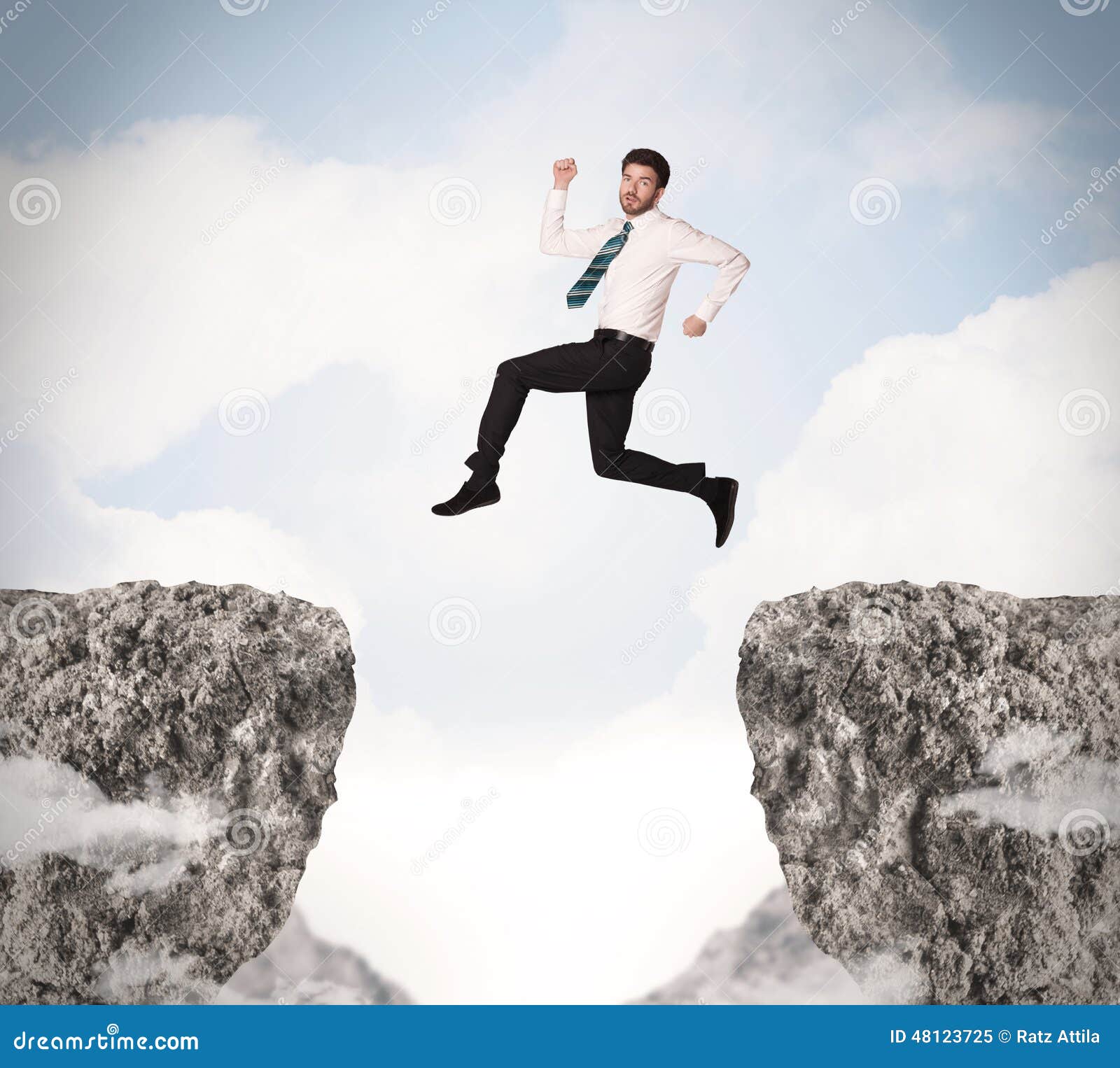 Funny Business Man Jumping Over Rocks with Gap Stock Image - Image of ...