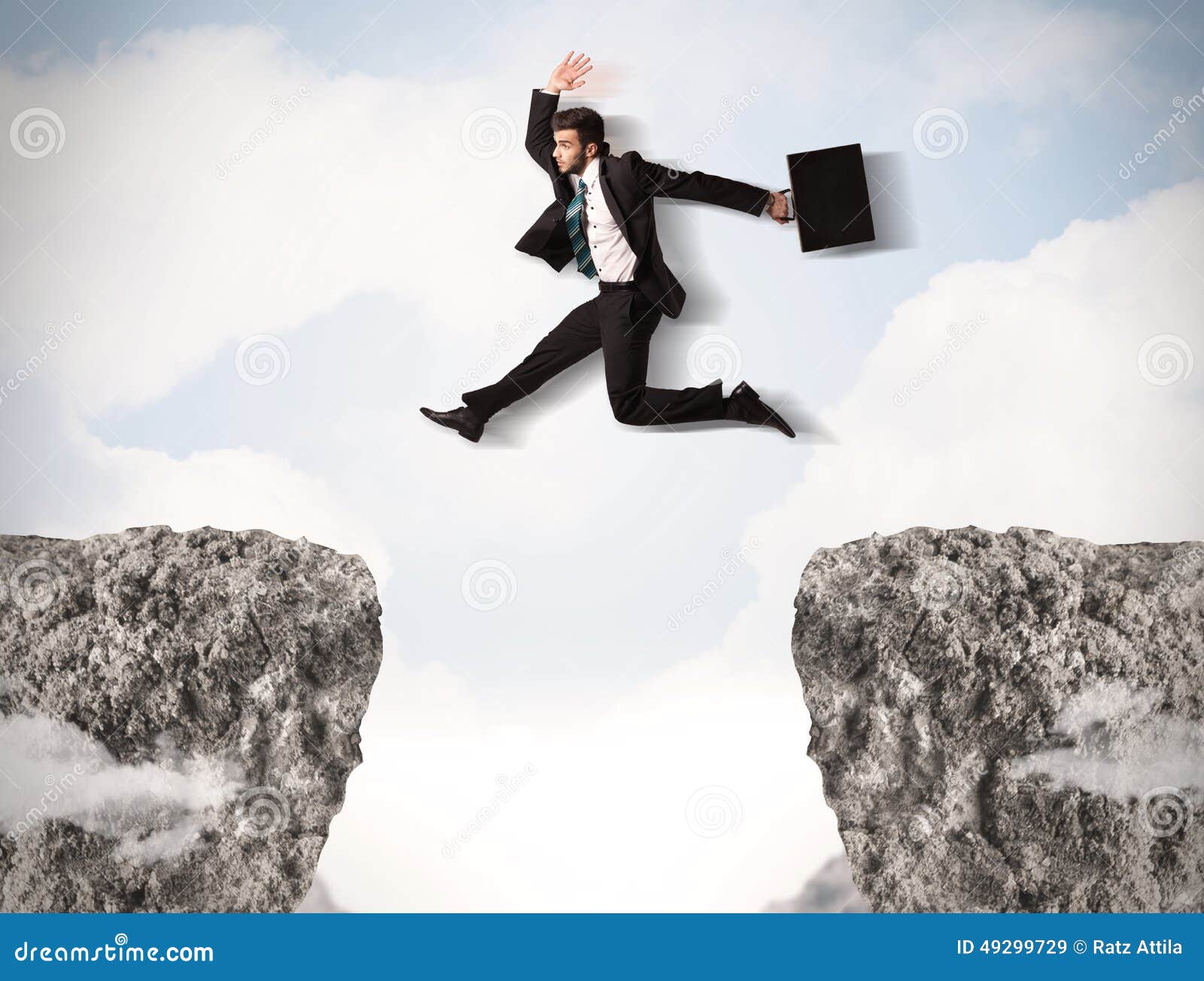 Funny Business Man Jumping Over Rocks with Gap Stock Image - Image of ...