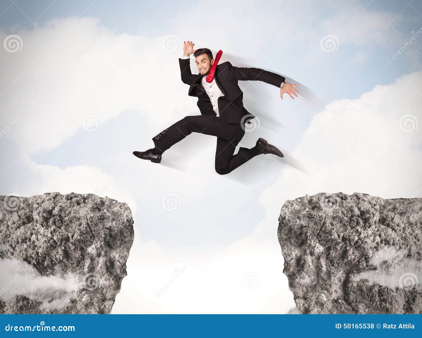Funny Business Man Jumping Over Rocks with Gap Stock Photo - Image of ...
