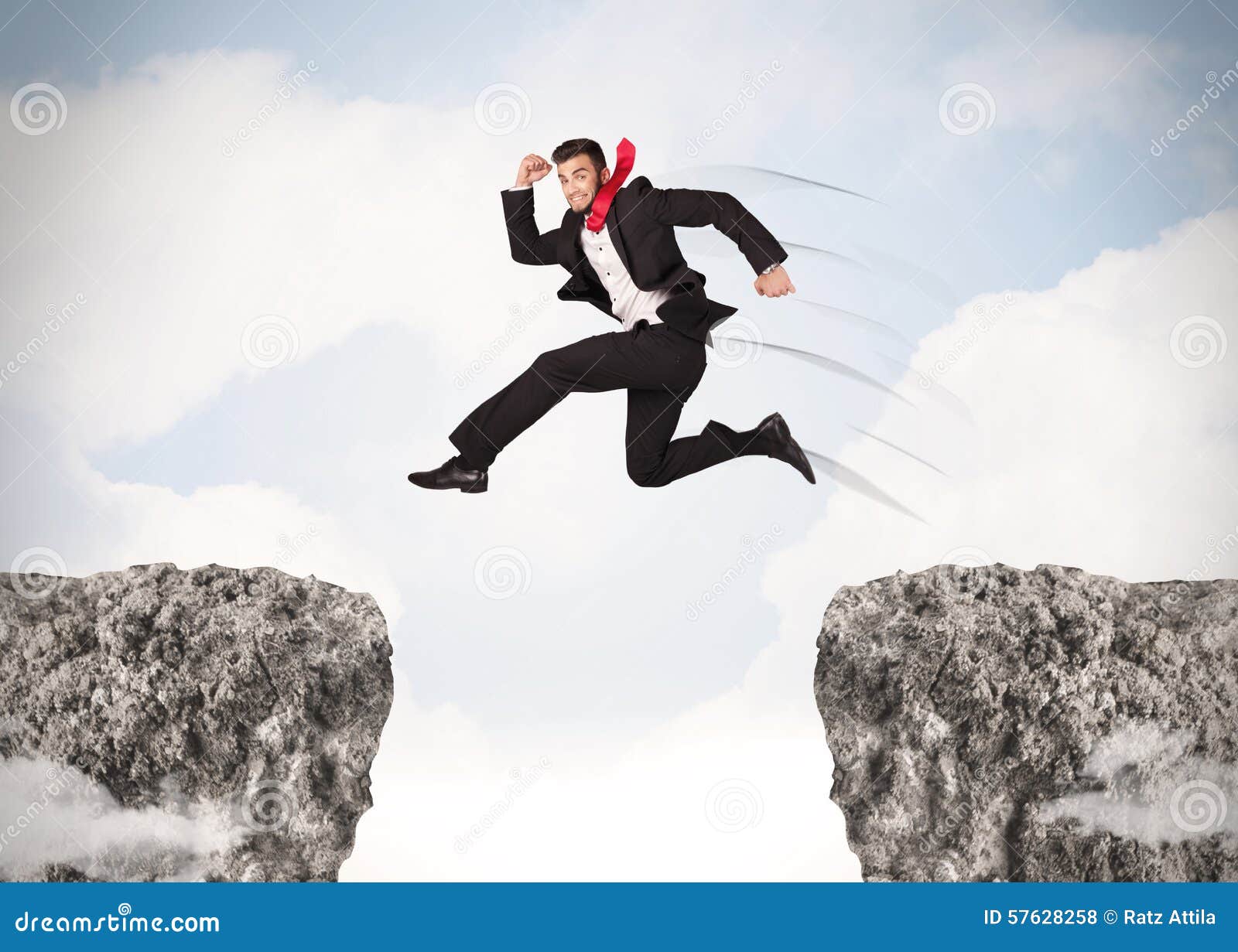 Funny Business Man Jumping Over Rocks with Gap Stock Photo - Image of ...